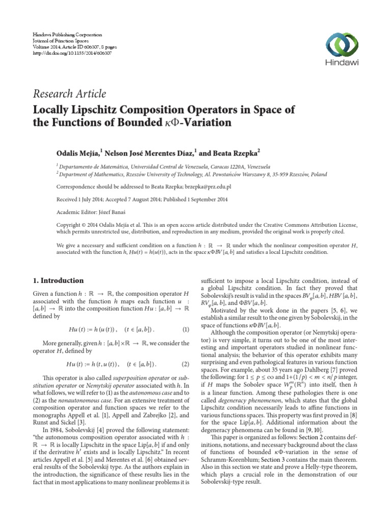Research Article: Locally Lipschitz Composition Operators in Space of The Functions of Bounded ...