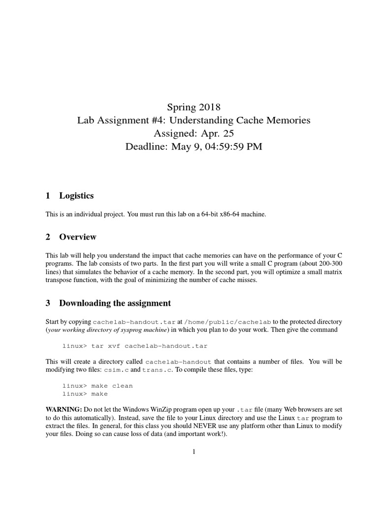 Lab5 Cachelab | PDF | Subroutine | Integer (Computer Science)