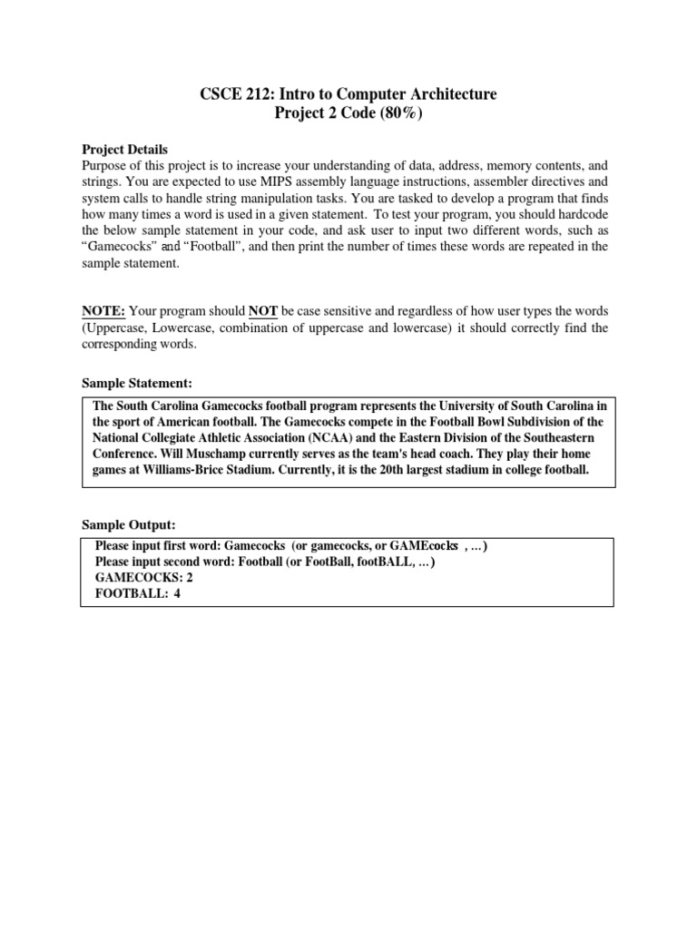 CSCE 212: Intro To Computer Architecture Project 2 Code (80%) | PDF | Input/Output | Assembly ...