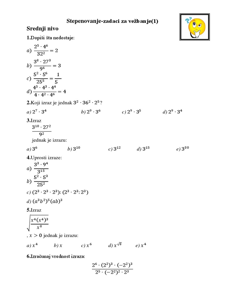 7razred Stepenovanje Brojeva 1 Srednji Nivo2 | PDF