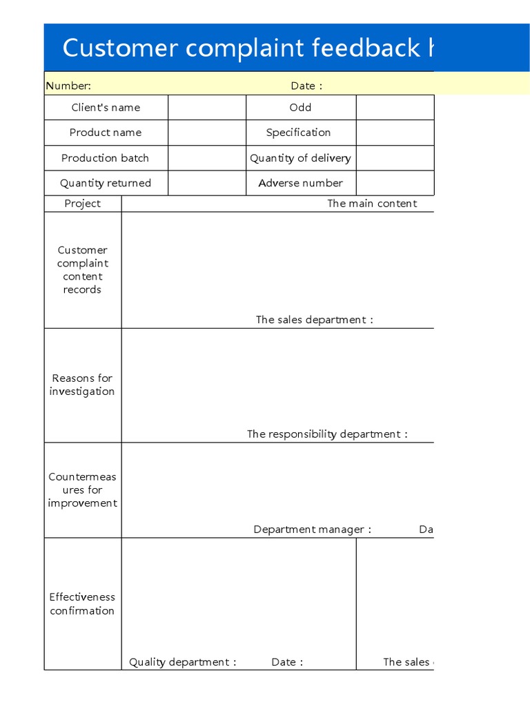 Complaint Feedback Handling Sheet | PDF