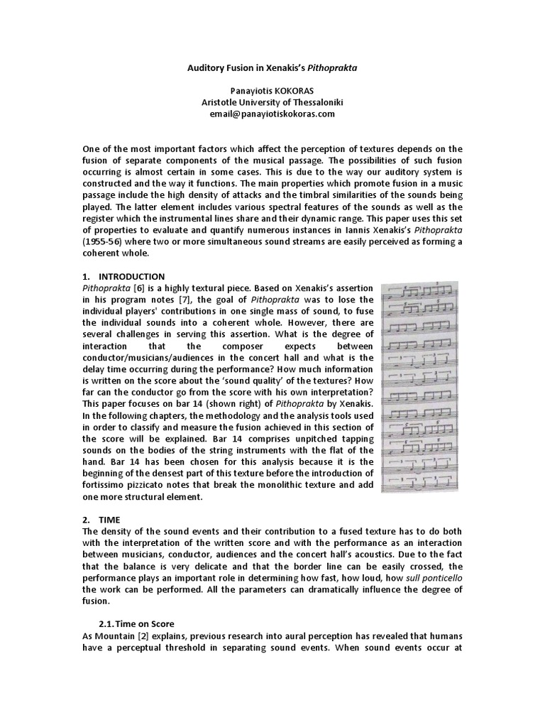 P.KOKORAS - Auditory Fusion in Xenakis Pithoprakta | PDF | Sound | Tempo