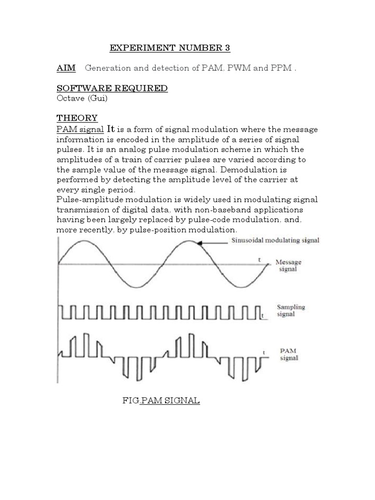 Generation and Detection of PAM, PWM and PPM: Experiment Number 3 AIM Software Required | PDF ...