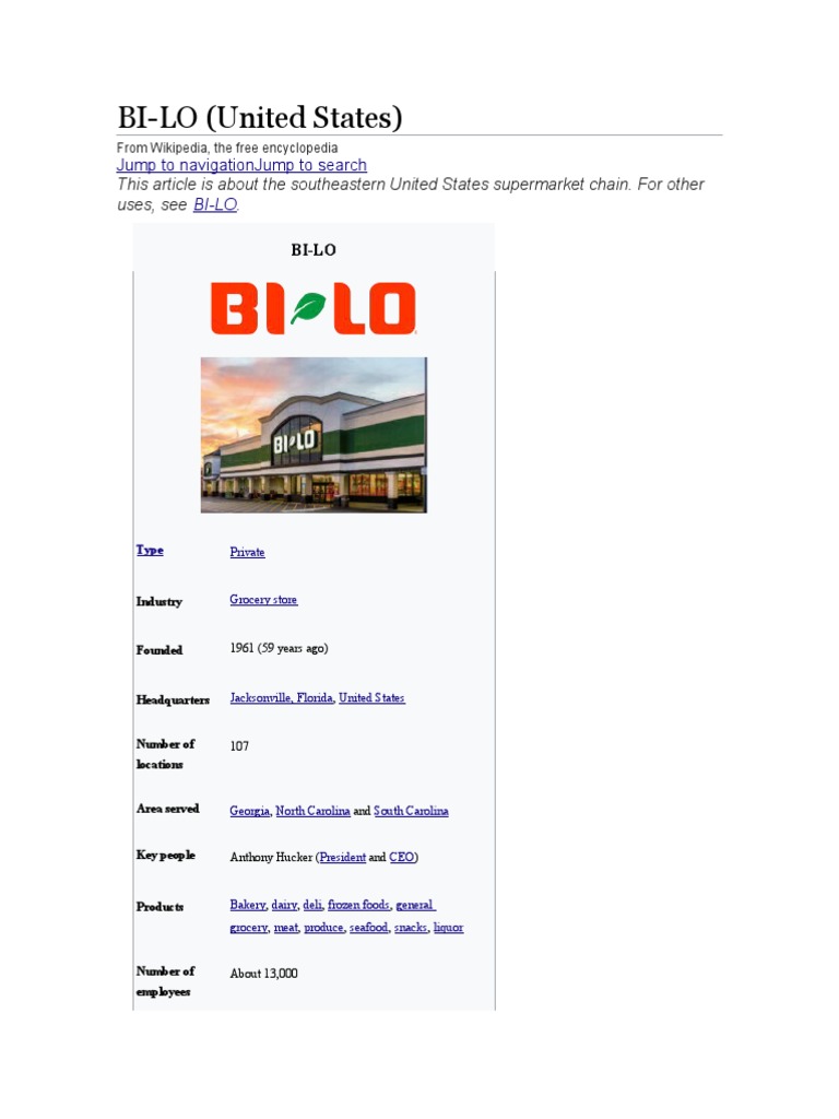 BI-LO (United States) : Jump To Navigation Jump To Search | PDF ...