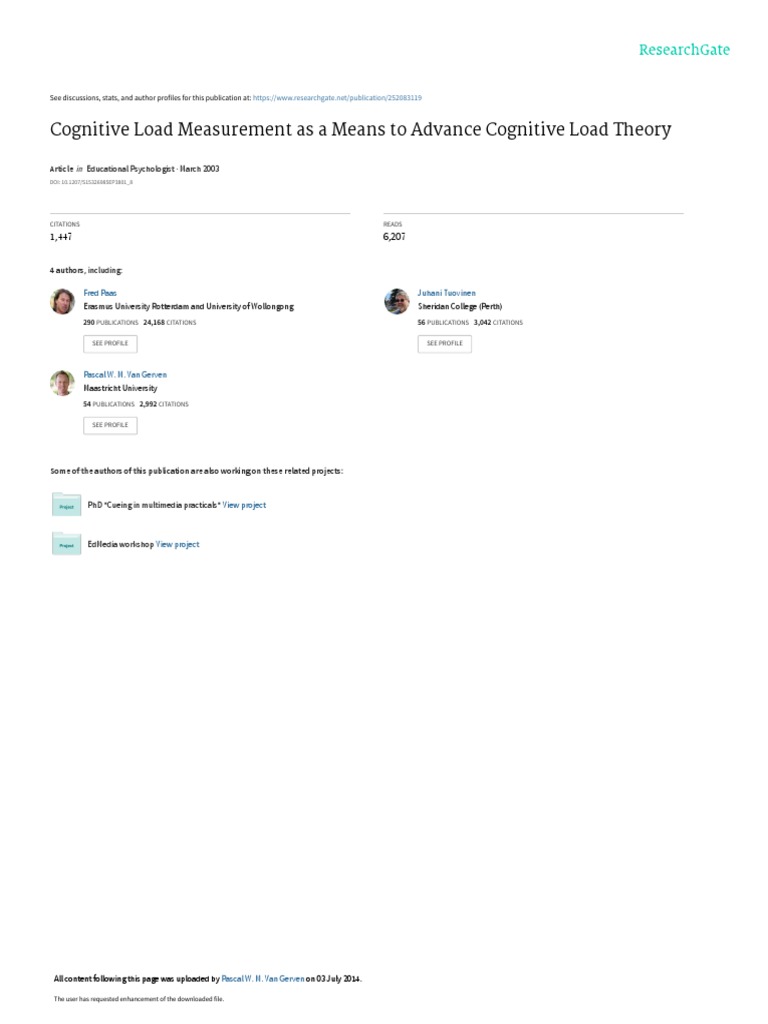 Cognitive Load Measurement As A Means To Advance C | PDF | Behavioural ...