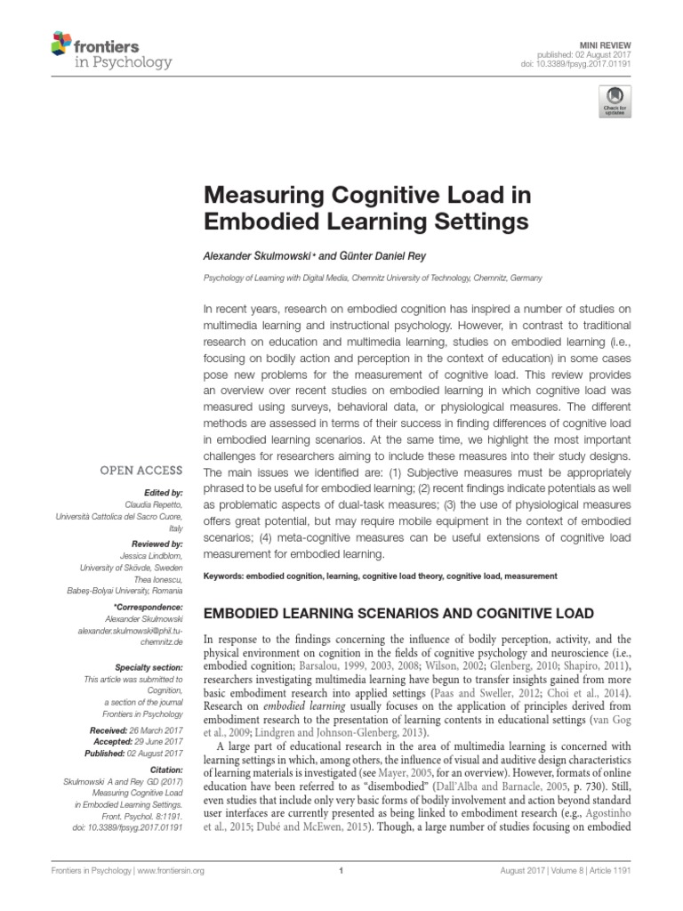 Measuring Cognitive Load in Embodied Learning Settings | PDF | Embodied ...