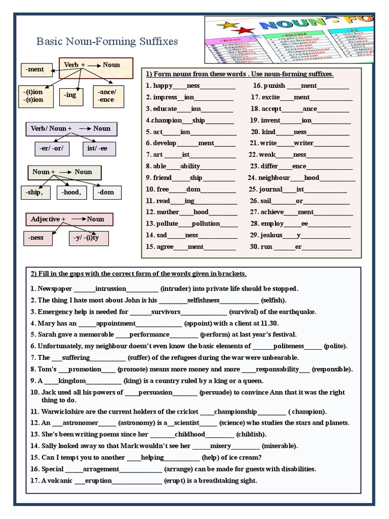 Suffixes Exercise | PDF | Noun | Languages