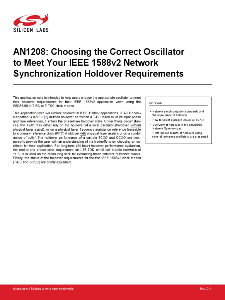 AN1208: Choosing The Correct Oscillator To Meet Your IEEE 1588v2 Network Synchronization ...
