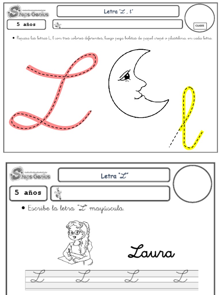 Ejercicio De Caligrafa Con La Letra L Y Las Vocales Vocales Cursivas