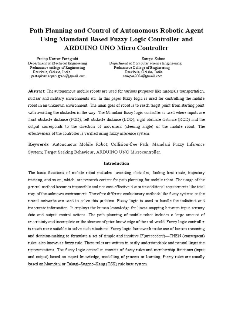 Path Planning and Control of Autonomous Robots Using Fuzzy Logic | PDF | Fuzzy Logic | Robot