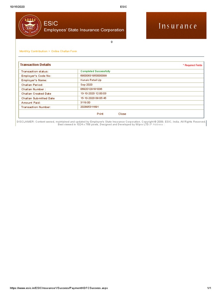 Esi Challan Kunaic For Sep 2020 PDF | PDF