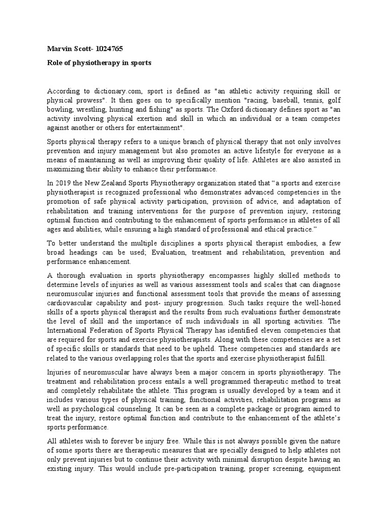 Essay - Role of PT in Sports | PDF | Physical Therapy | Medicine