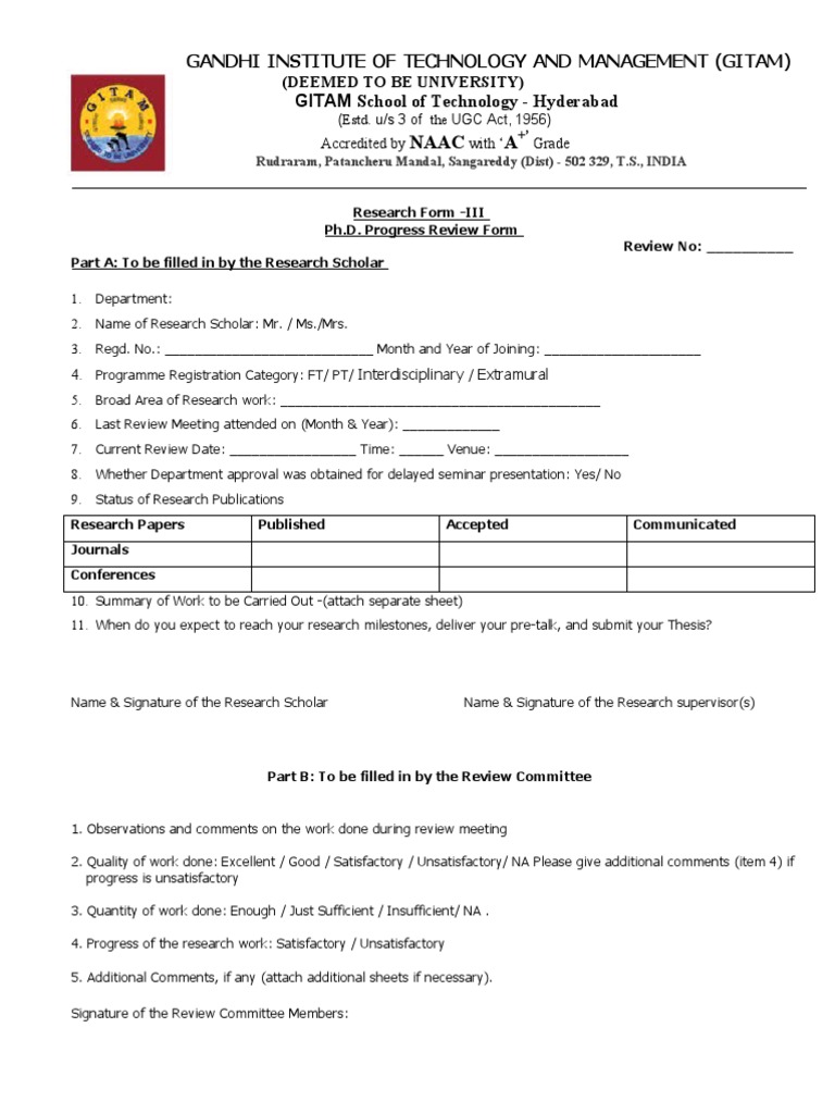 Form-III-Progress Review Form | PDF | Inquiry | Academia