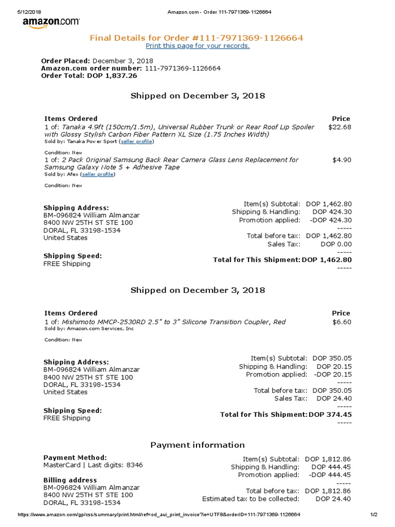 Order 111-7971369-1126664 | PDF | Payments | Business