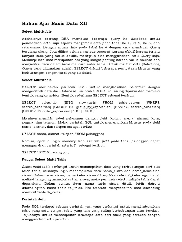 Bahan Ajar Select Multitable | PDF