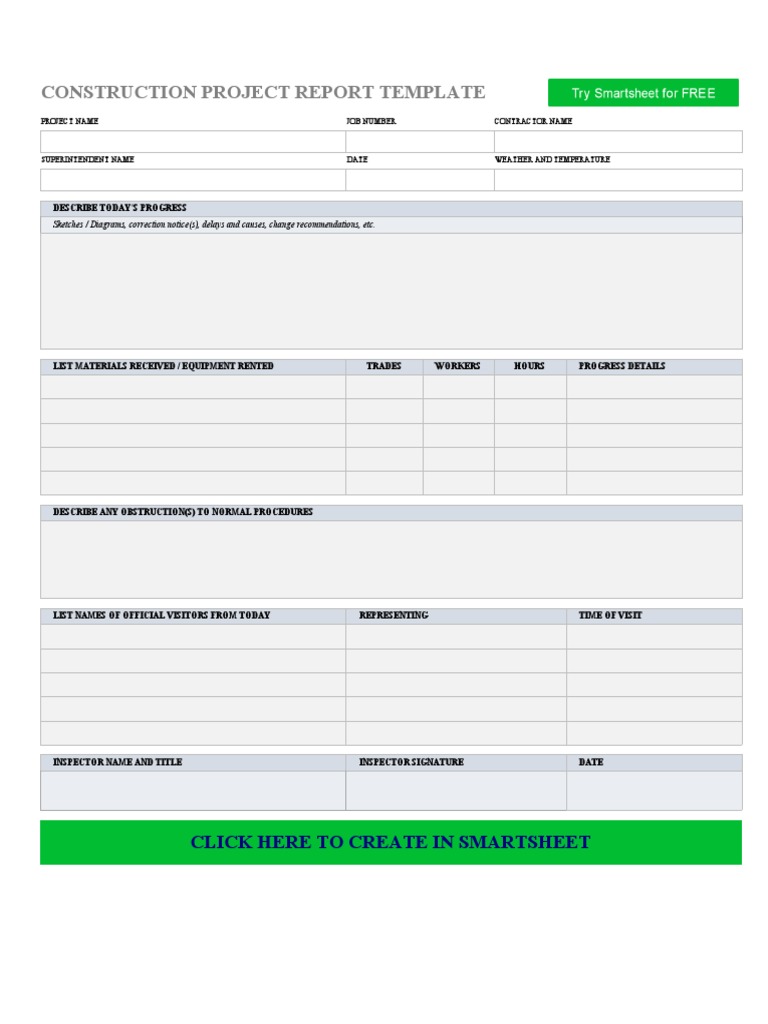 Construction Project Report Template: Click Here To Create in ...