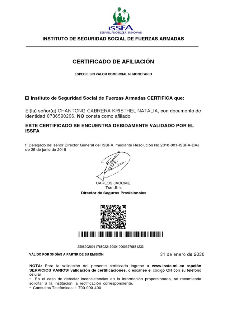 Certificadoafiliacion - ISSFA | PDF
