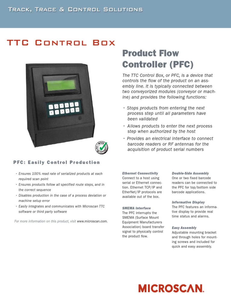 TTC Control Box: Product Flow Controller (PFC) | PDF | Barcode | Ethernet