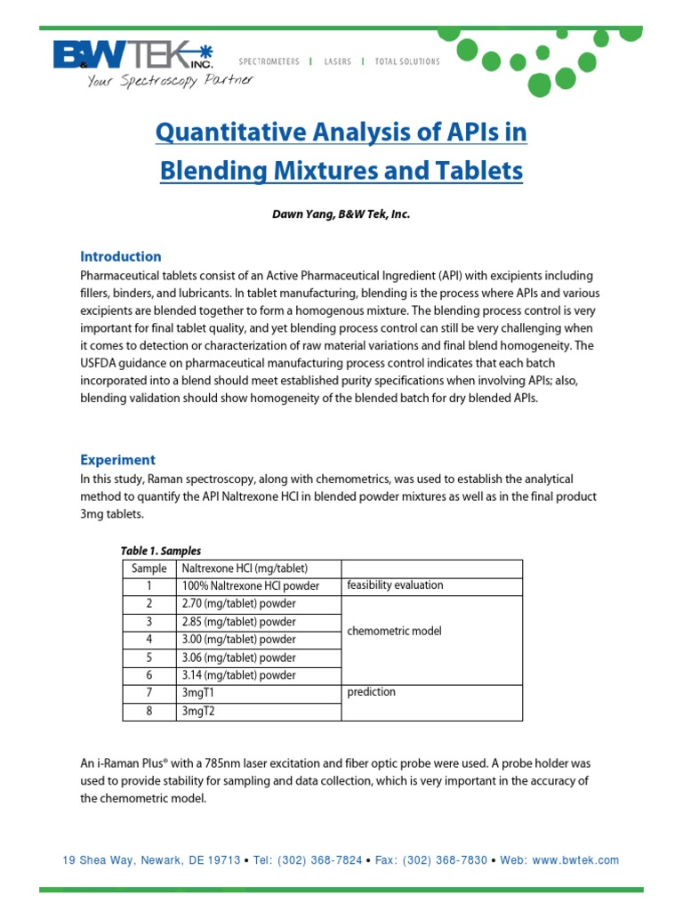 Quantitative Analysis of Apis in Blending Mixtures and Tablets | PDF ...