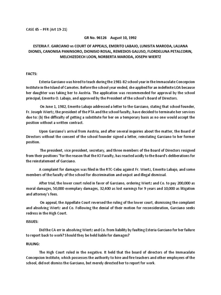 CASE 65 ESTERIA GARCIANO VS CA, JOSEPH WIERTZ and CO PDF | PDF | Damages | Lawsuit