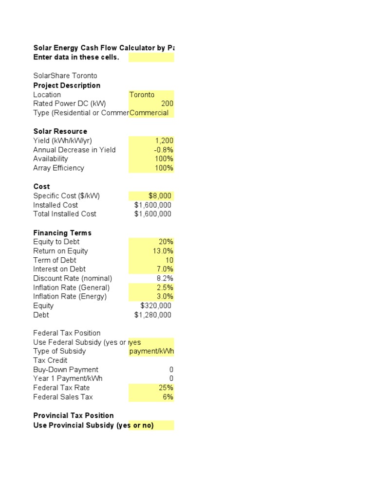 Solar Energy Cash Flow Canadian Solar Share XLS Stripped 01 | PDF | Net ...