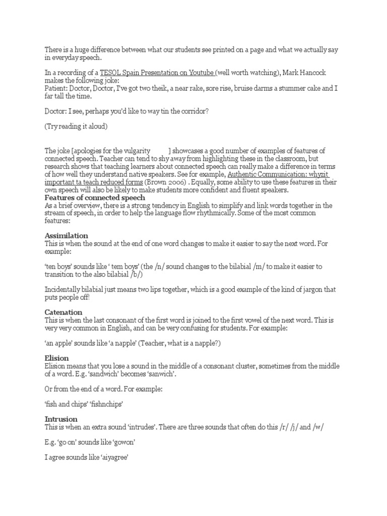 Features of Connected Speech | PDF | Speech | Human Communication