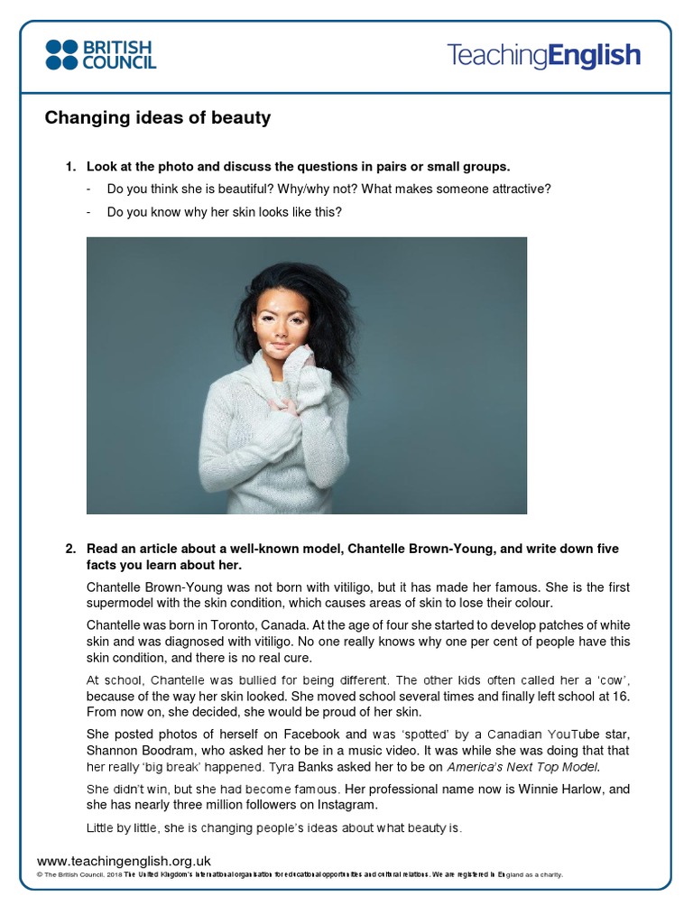 Changing Ideas of Beauty: 1. Look at The Photo and Discuss The ...