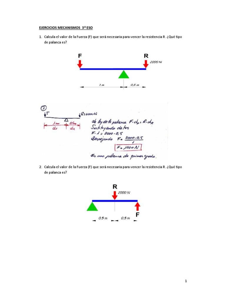 Ejercicios de Palancas 3 ESO Soluciones Classroom | PDF | Palanca | Remo