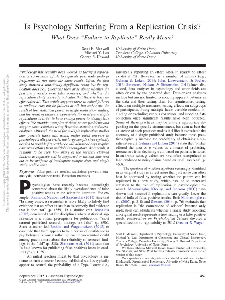 Maxwell2015 Is Psychology Suffering From A Replication Crisis | PDF ...