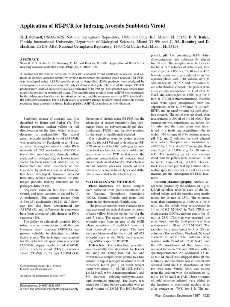Application of RT-PCR For Indexing Avocado Sunblotch Viroid | PDF ...