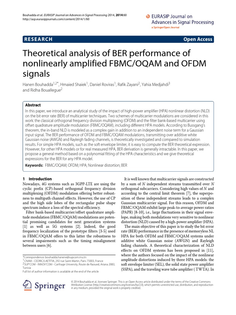 Theoretical Analysis of Ber Performance of Nonlinearly Amplified FBMC ...