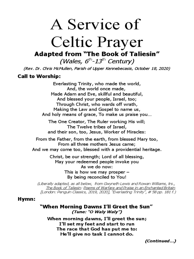 A Service of Celtic Prayer: Adapted From "The Book of Taliesin" | PDF ...