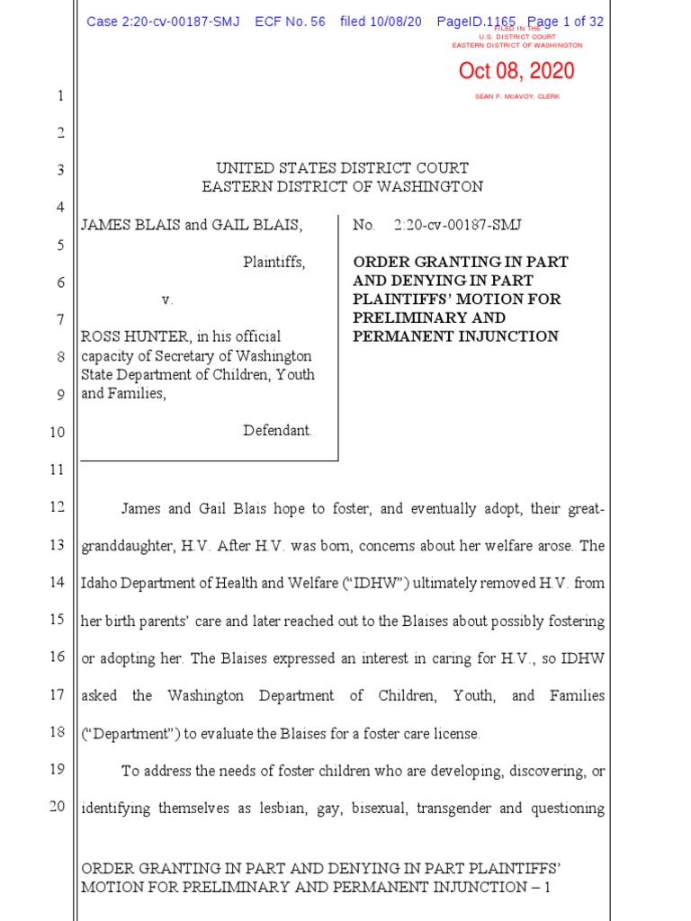 Order Granting in Part and Denying in Part Motion For Injunction | PDF | Free Exercise Clause ...