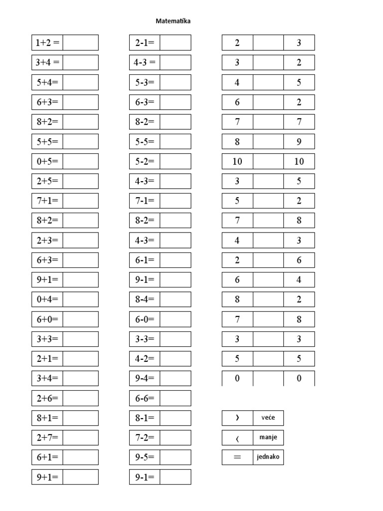Matematika: Veće Manje Jednako | PDF