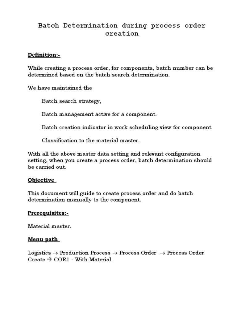 Batchdetermination Process Order | PDF