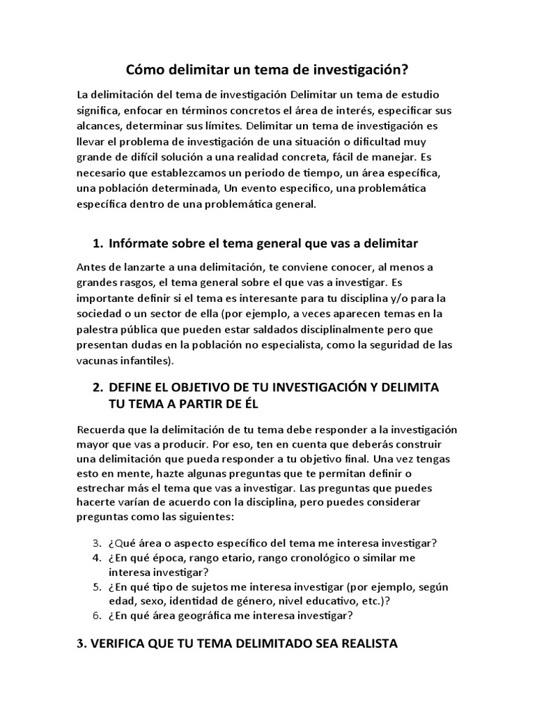 Cómo Delimitar Un Tema de Investigación | PDF | Cognición | Conceptos ...