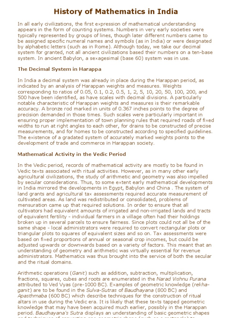 History of Mathematics in India | PDF | Numbers | Teaching Mathematics