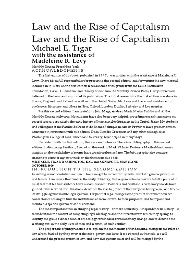 Michael E. Tigar - Law and The Rise of Capitalism (2000, Monthly Review ...
