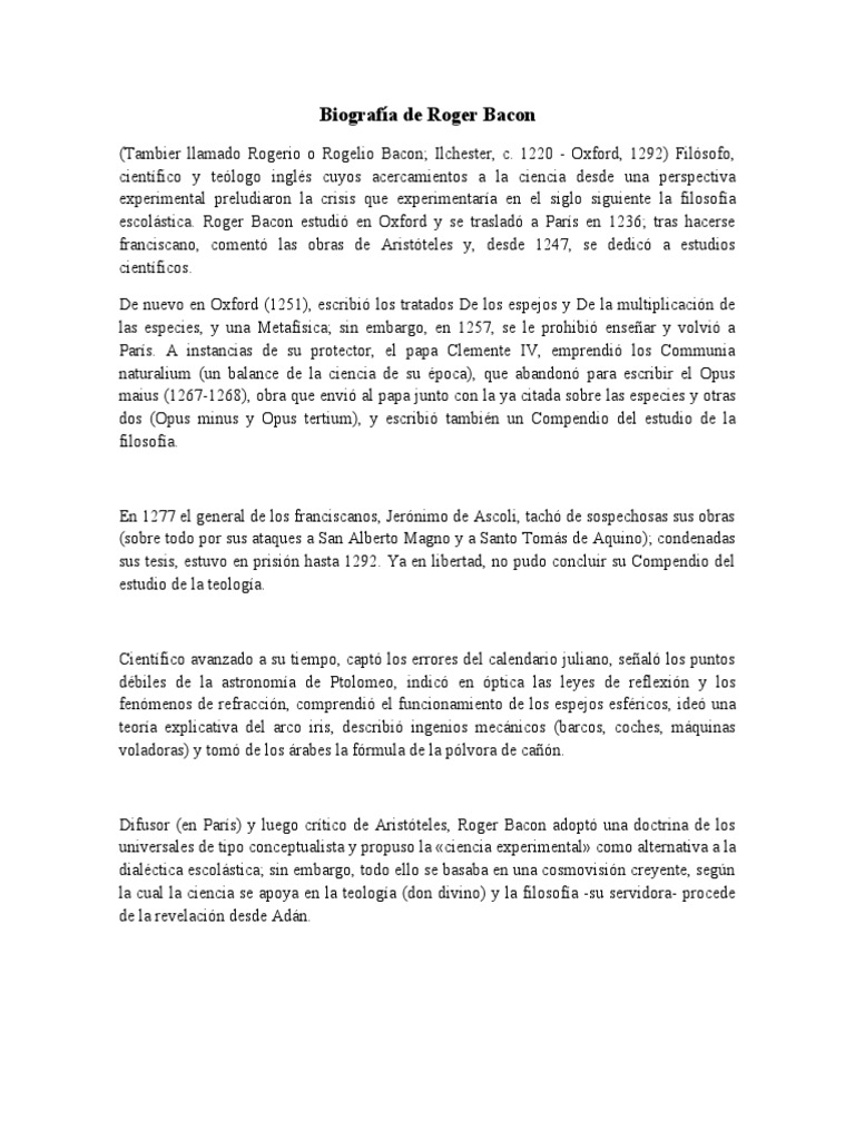 Biografía de Roger Bacon | PDF