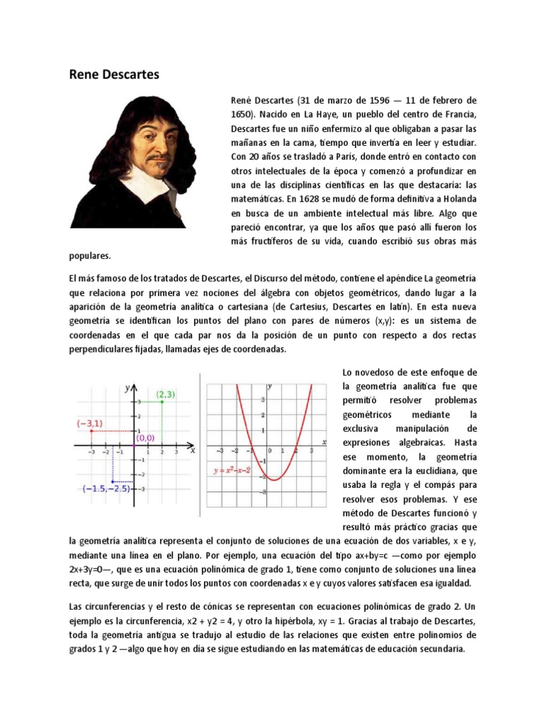 Biografia Rene Descartes | PDF | Geometría analítica | René Descartes