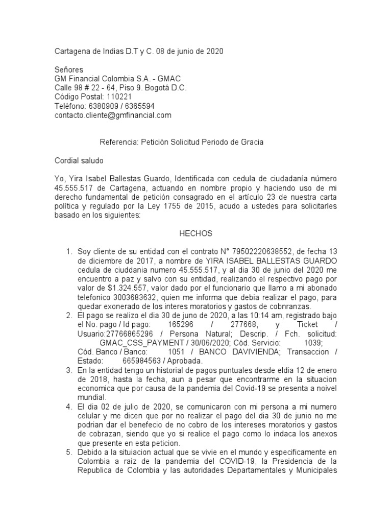 Peticion Periodo de Gracia | PDF | Petición | Gobierno