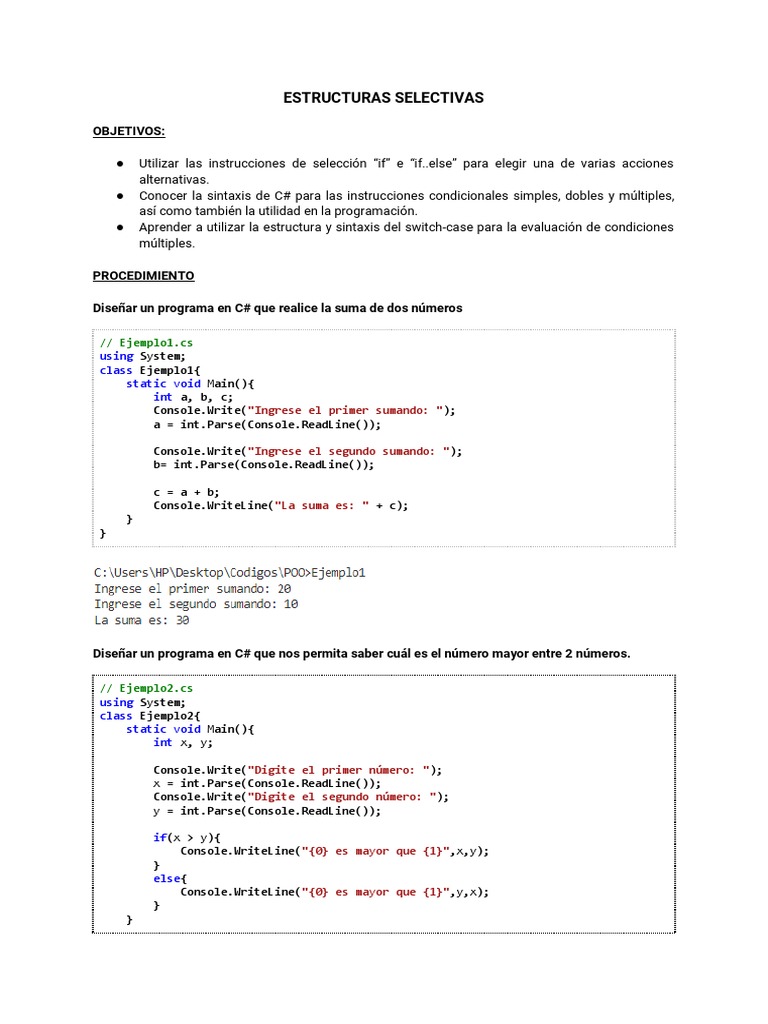 POO S02 Estructuras Selectivas | PDF | Informática | Programación de ...