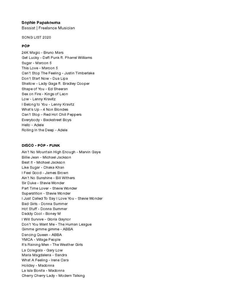 Party Band Setlist | PDF | Rock Music | Musicians