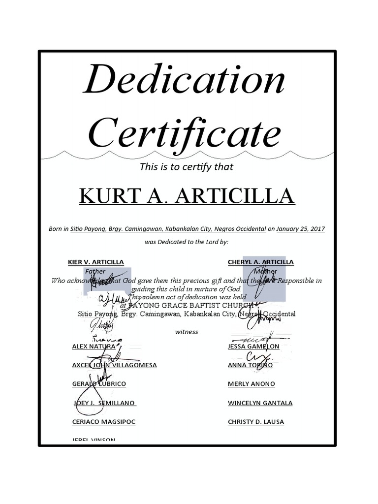 Dedication Certificate Template