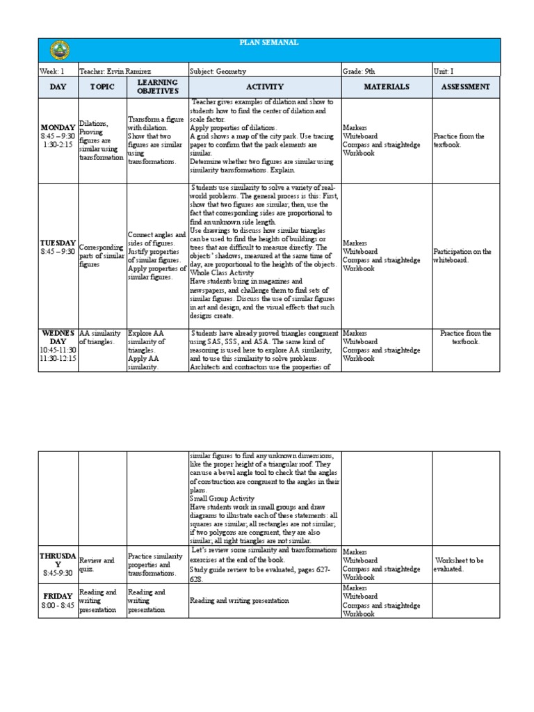 Geometry - 9th Grade - Week 1 | PDF | Triangle | Space