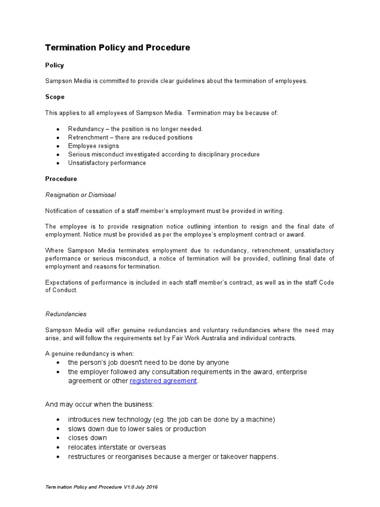 BSBINN601 SD Termination Policy and Procedure For Sampson (ID 118814 ...