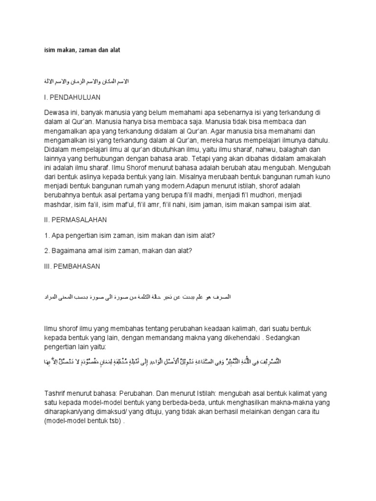 Isim Alat, Zaman dan Makan | PDF