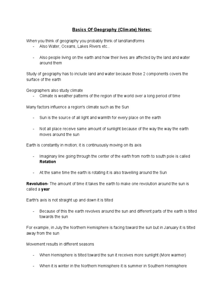 Basics of Geography Climate Notes | PDF | Equator | Earth
