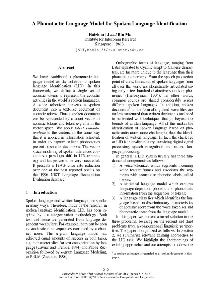 A Phonotactic Language Model For Spoken Language Identification | PDF ...