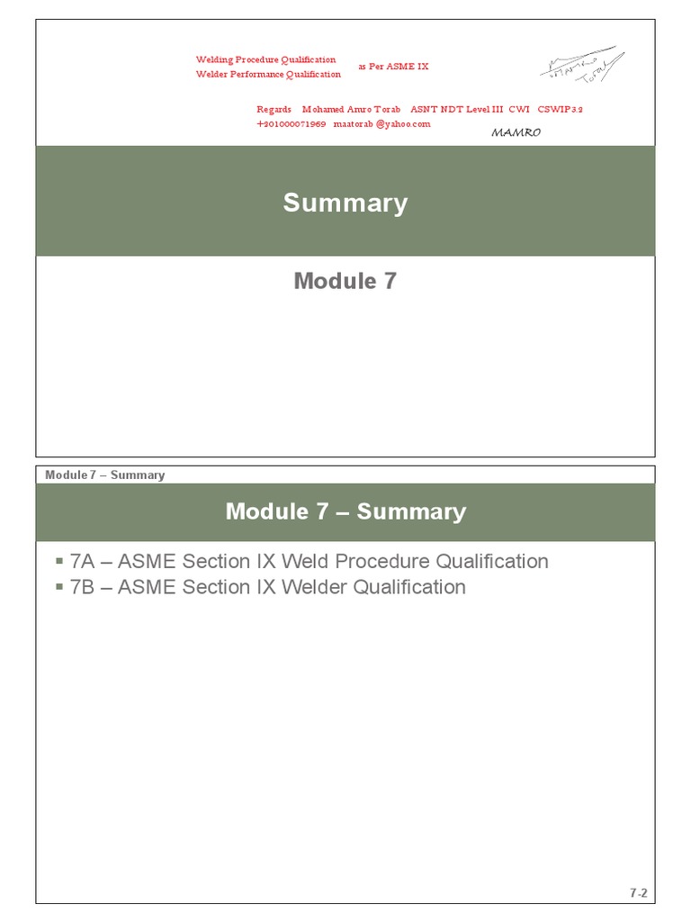 Module 7 - Summary: 7A - ASME Section IX Weld Procedure Qualification ...